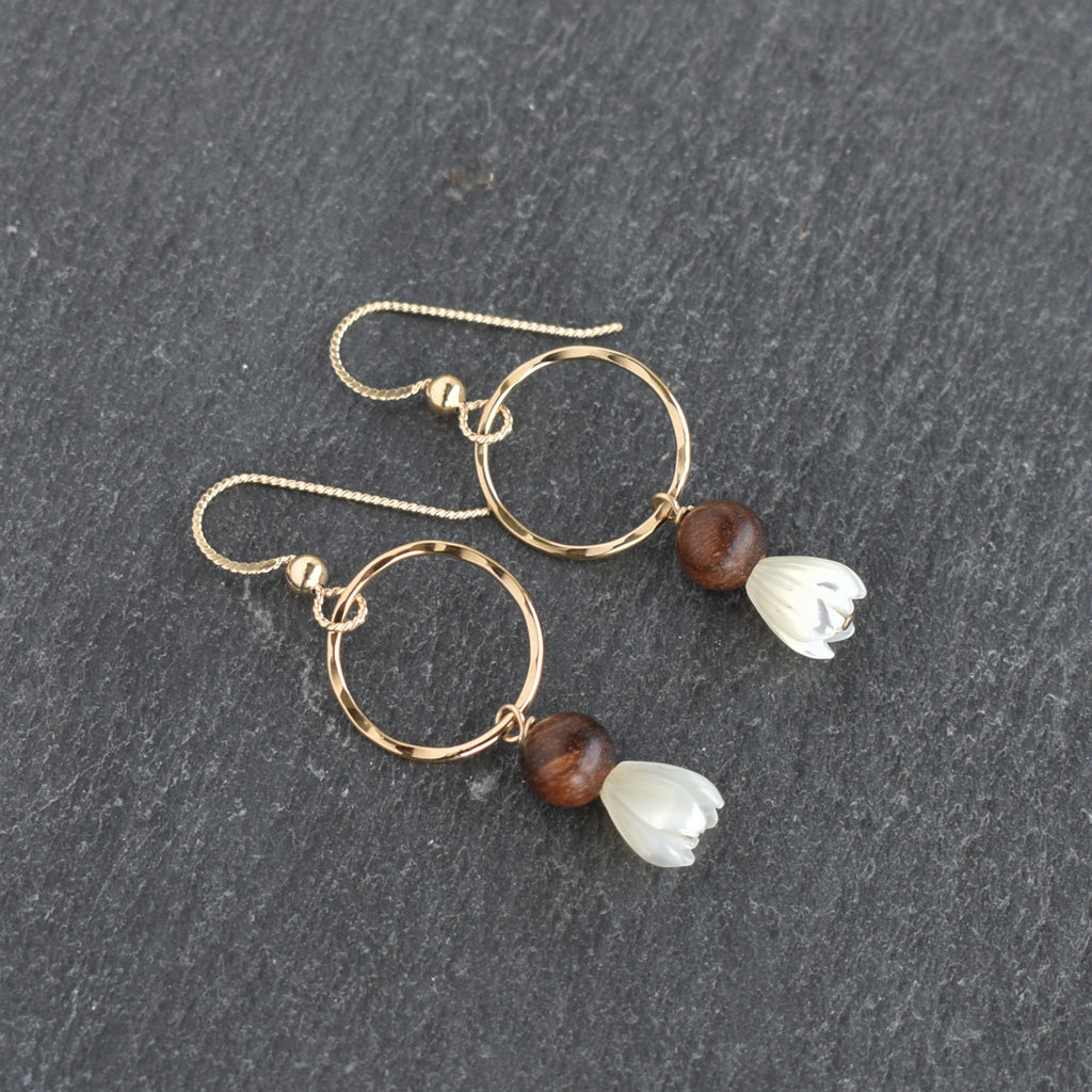 Small Hoop Earring With Single Dangling Small Mother of Pearl Pikake a ...