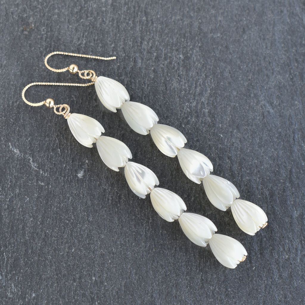 Statement Long Medium Mother of Pearl Pikake Earrings: Choose Length ...