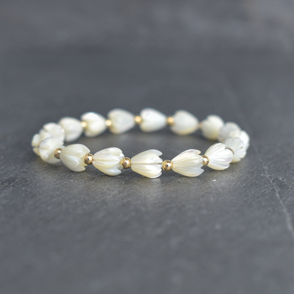 Pikake & Metal Bead Accent Stretchy Bracelet - Adult or Child Sizes ...
