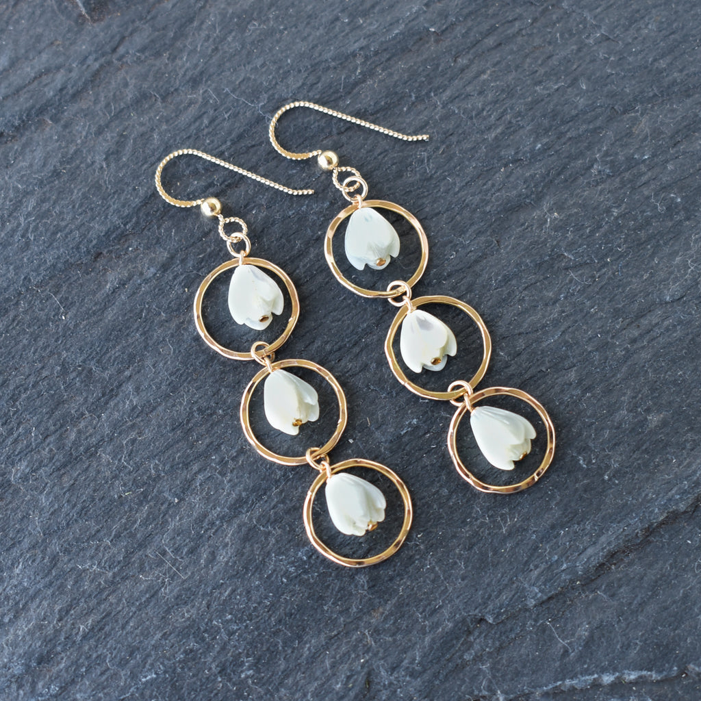 Statement Triple Hoop Earrings with Small Mother of Pearl Pikake Flowe ...